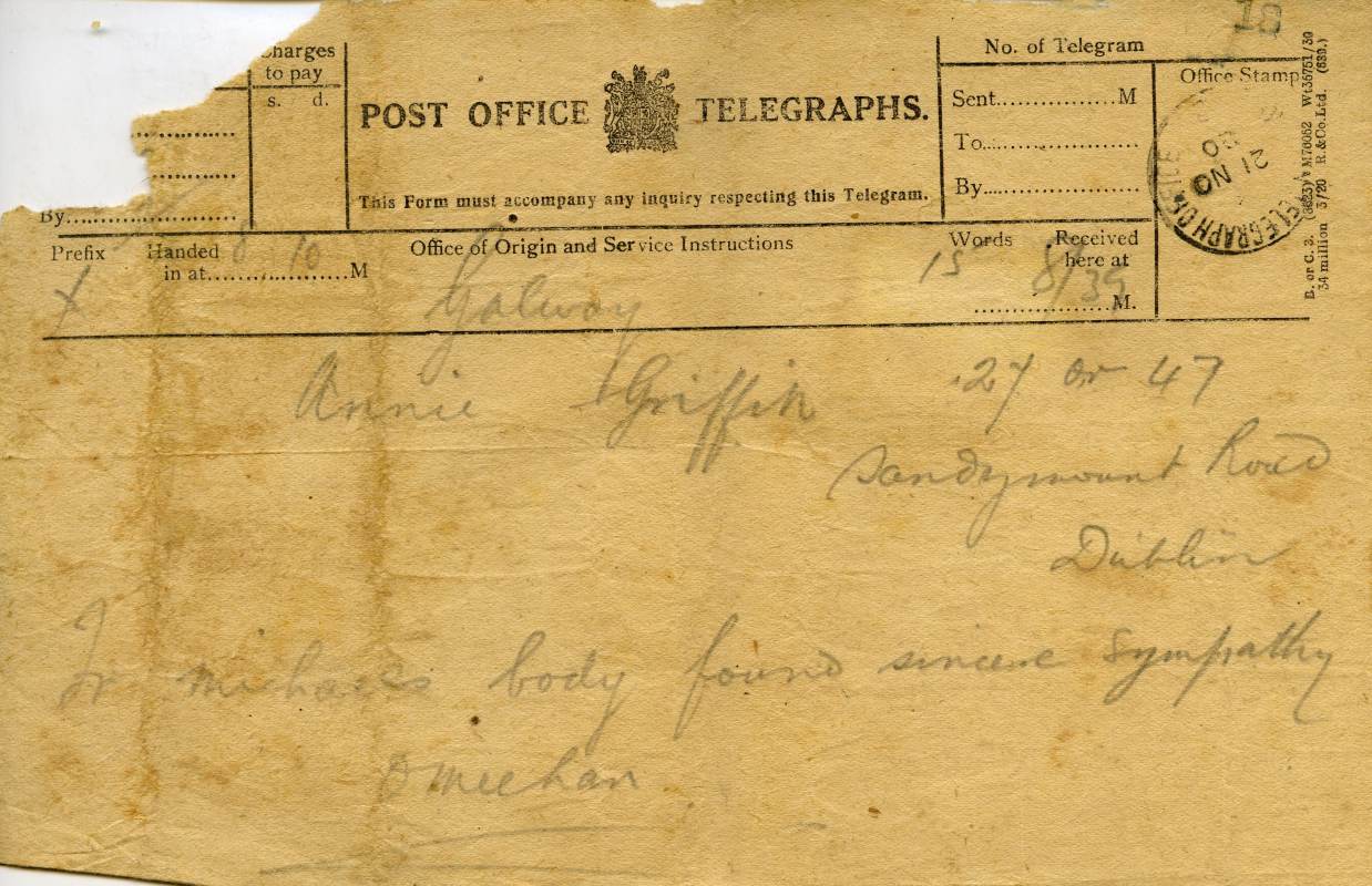 Telegram to Annie Griffin • Galway City Museum